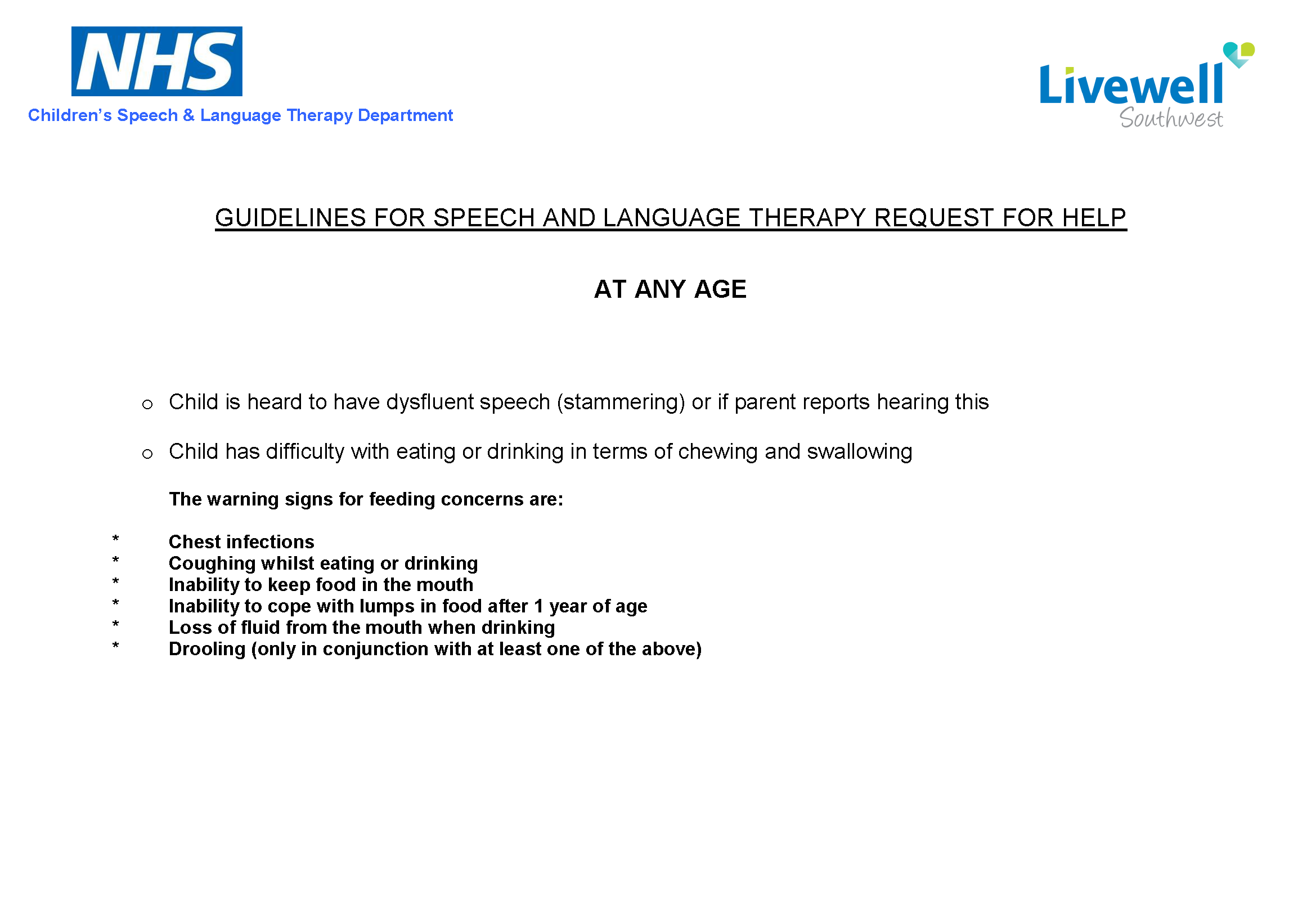 Forms & Leaflets | Livewell Southwest